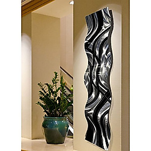 Statements2000 Silver/Black Metal Wall Art Wave, Modern Accent Décor by Jon Allen Metal Art, Crossroads Wave, 46" x 10"