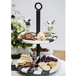Mud Pie, White/Black, Marble Tiered Server, 16 1/4" x 12" dia