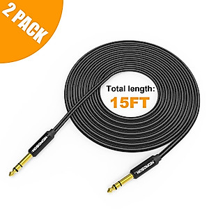 HOSONGIN 1/4 Inch TRS Instrument Cable 15ft 2-Pack [Nylon Braided Shielded], 1/4 Inch to 1/4 inch TRS Male to Male Plug Stereo Audio Cord, Quarter Inch 6.35mm Balanced Interconnect Line - 15 feet