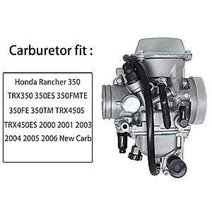 JOD TRX350 Carburetor compatible with Honda Rancher 350 TRX350 350ES 350FE 350FMTE 350TM 2000-2006 atv 4 Stroke Carburetor with Black Throttle Base Cover+Air Filter+Oil Filter+Fuel Filter