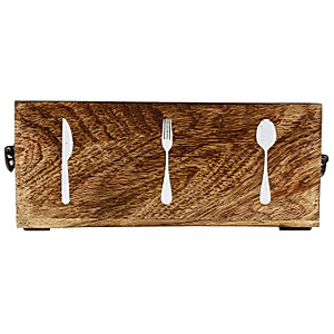 Mother's Day Gifts Wooden Kitchen Utensil Holder With 3 Compartments Wood Utensil Organizer for Cutlery, Napkins, Cups Caddy Organizer | 10.5 X 3.5 Inch