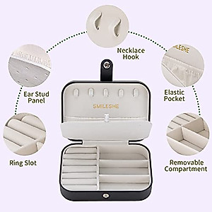Smileshe Jewelry Box, PU Leather Small Portable Travel Case, 2 Layers Organizer Display Storage Holder Boxes for Rings, Earrings, Necklaces, Bracelets