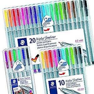STAEDTLER triplus fineliner, 0.3mm metal-clad tip, ergonomic triangular barrel, for writing, drawing and coloring, set of 20 fineliners, 334 SB20
