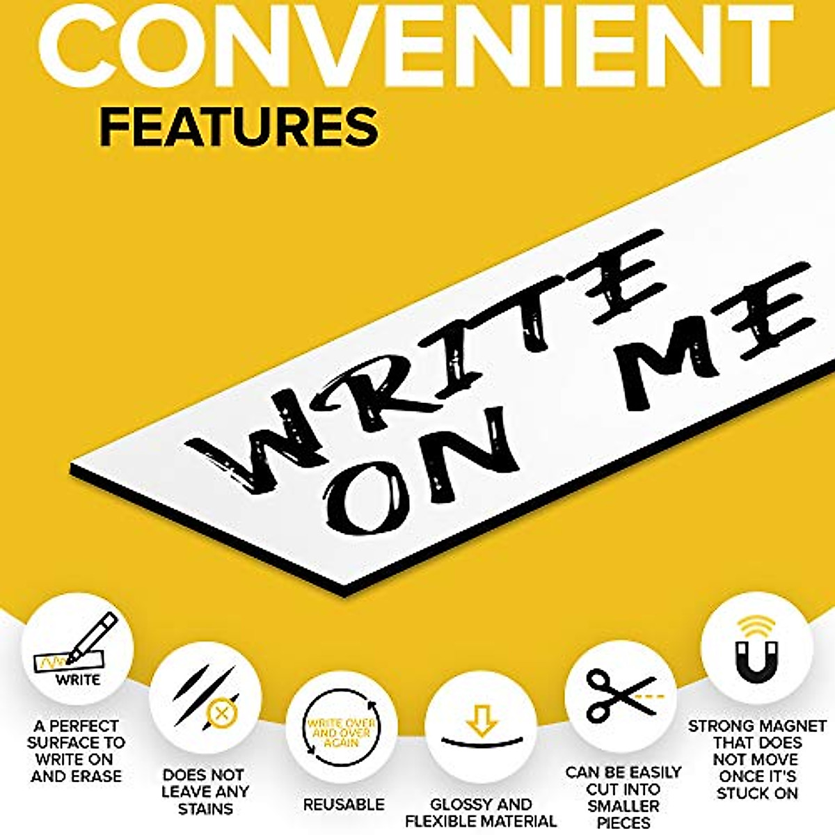 Dry Erase Magnetic Strips - Magnetic Tape Roll - Blank Write On Magnets - Sticky Labels and Stickers - Writable Flexible Magnet Sheet for Whiteboards, Refrigerator and Crafts