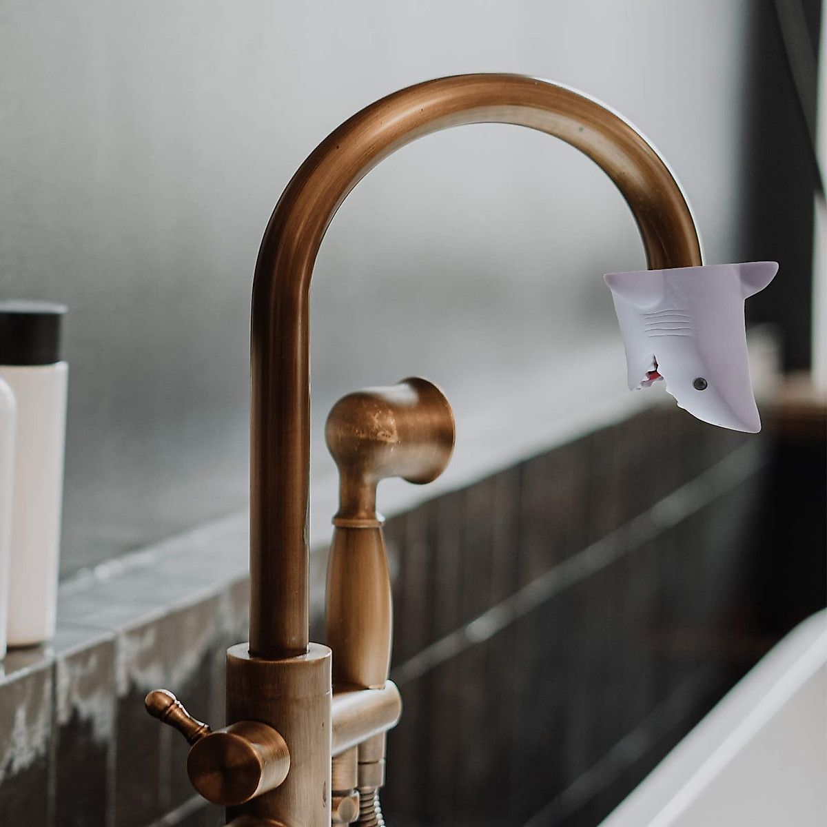 Amosfun Fish Faucet Extender Cartoon Shark Wash Basin Bath Spout Cover Shark Animal Toy Water Faucet Cover for Babies Toddlers Kids Children Grey