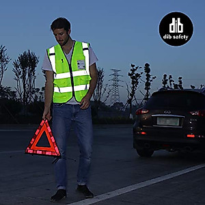 Dib Safety Vest Reflective ANSI Class 2, High Visibility Vest with Pockets and Zipper, Construction Work Vest Hi Vis Yellow L