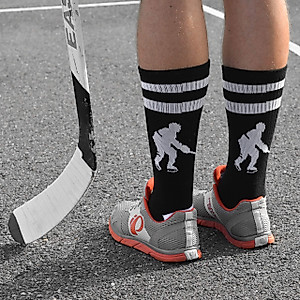 ChalkTalkSPORTS Hockey Half Cushioned Crew Socks | Hockey Player | Black/White