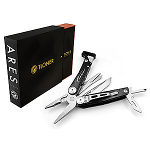 TLONER, ARES Series 12-P Pocket Size Multitool with Premium Stainless Steel Pliers, Short Dagger，Black Luxury Gift Box