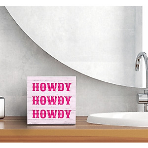SRADMO Hot Pink Howdy Preppy Wood Box Sign Desk Decor，Pink Preppy Cowgirl Wooden Block Box Sign Decoration For Western Home Office Dorm Wall Shelf Table Decor