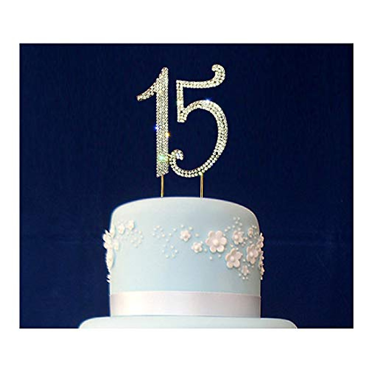 15 Cake Topper | Premium Bling Rhinestone Diamond Gems | 50th Birthday or Anniversary Party Decoration Ideas | Quality Metal Alloy | Perfect Keepsake