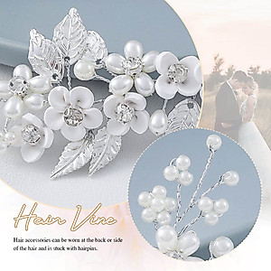 GORAIS Flower Bride Wedding Hair Vine Silver Pearl Bridal Headpiece Floral Leaf Hair Piece Hair Accessories for Women and Girls