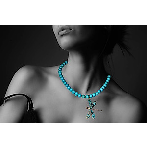 Elaine Coyne Wearable Art Verdigris Patina Wearable Art Decorative Dragonfly Necklace - Turquoise