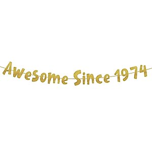 Awesome Since 1974 Banner,Pre-Strung Glitter Gold 50th Birthday Banner,Funny 50th Birthday Decorations for Men Women 50 Years,Vintage Happy 50th Birthday Party Anniversary Supplies Gifts Ideas