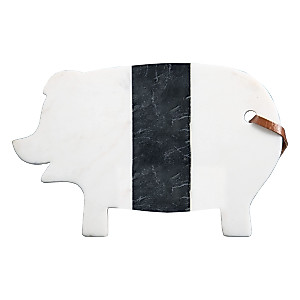 Foreside Home & Garden White Marble Pig Shaped Kitchen Serving Cutting Board, 10 x 6.5 x 0.5, Multi