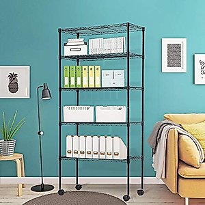 5 Tier Wire Shelving Unit with Wheels Metal Storage Shelves NSF Wire Shelf Adjustable Layer Rack for Pantry Closet Kitchen Laundry Organization in Black,14”Wx30”Dx60”H