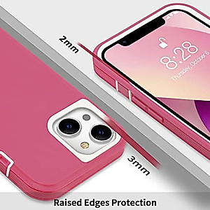 MAXCURY Designed for iPhone 13 Case para, Pink Shockproof Protective Phone Cases for Women, Drop Protection Heavy Duty Lightweight 2 in 1 Dual Layer Cover for Girls 6.1 Inch (Hot Pink/White)