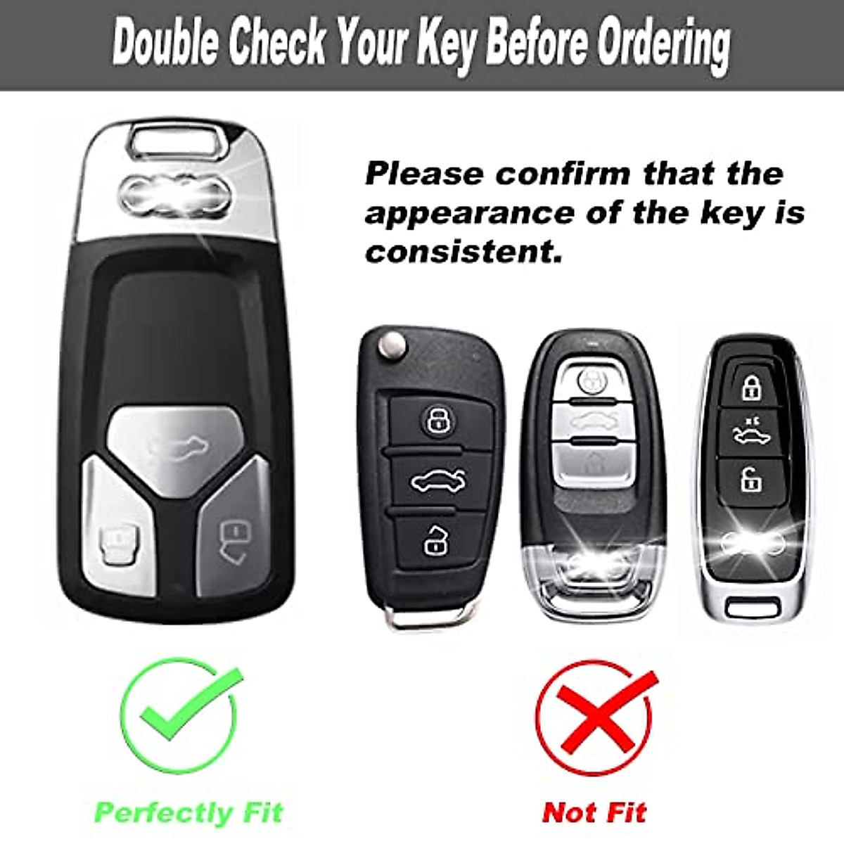 for Audi Key Fob Cover with Keychain Lanyard,Compatible with Audi A4 Q7 Q5 TT A3 A6 SQ5 R8 S5 3-Buttons Smart Remote Key Protector