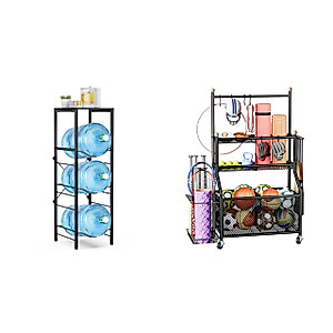 Housolution 3-Tier 5 Gallon Water Jug Holder with Garage Sports Equipment Organizer,Black
