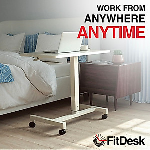 FitDesk Adjustable Desk- Height Adjustable Laptop Desk- Stand Up Desk- Pneumatic Standing Desk- Portable Desk for Laptop- Adjustable Mobile Desk- Portable Office Desk for Home Office- White, 27"