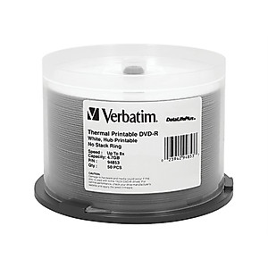 Verbatim DVD-R 4.7GB 8X DataLifePlus White Thermal Printable, Hub Printable - 50pk Spindle - Thermal Printable