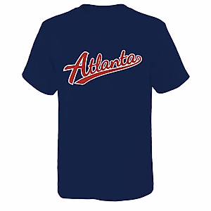 Mens Atlanta Classic Baseball Crew Neck Tee T-Shirt (Men, L, Atlanta Navy)