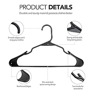 HOUSE DAY Black Plastic Hangers 50 Pack, Plastic Clothes Hangers Space Saving, Sturdy Clothing Notched Hangers, Heavy Duty Coat Hangers for Closet, Laundry Hangers for Adult Coat, Suit, Shirt, Dress