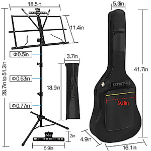 Sheet Music Stand with Guitar Stand, Guitar Gig Bag, Guitar Strap and Music Sheet Clip Holder, for Acoustic Classical Guitar, Bass(5pcs Kit)