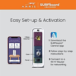 ARRIS SURFboard SB6190 DOCSIS 3.0 32 x 8 Gigabit Cable Modem | Comcast Xfinity, Cox, Spectrum | 1 Gbps Port | 800 Mbps Max Internet Speeds | Easy Set-up SURFboard Central App | 2 Year Warranty,Black