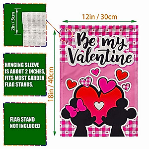 Be Mine Valentines Garden Flag, Valentines Decorations Yard Outside Flag 12x18 Vertical Burlap Double Sided Decor for Home Outdoor Hanging