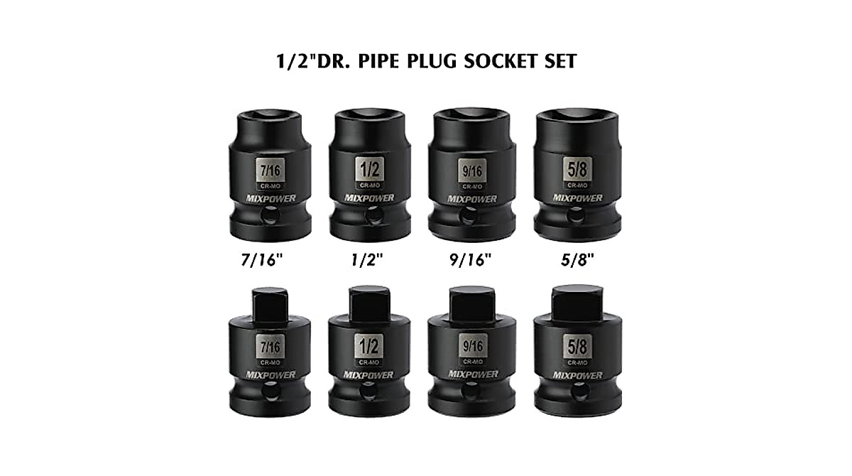 MIXPOWER 1/2" Drive Pipe Plug Socket Set - 8-Pc CR-MO SAE