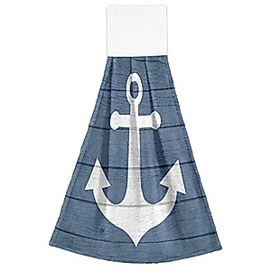 Nautical Anchor Hanging Kitchen Towels 2 Pcs Navy Blue Hand Bath Towels Tie Towels Tea Bar Towels for Bathroom Tabletop Home Decor