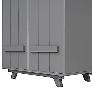 SOFTSEA Kids Wardrobe with Hanging Rod, Wooden Wardrobe Closet with 2 Doors, Freestanding Wardrobe Cabinet, Clothes Hanging Storage Rack for Boys Girls (Gray)