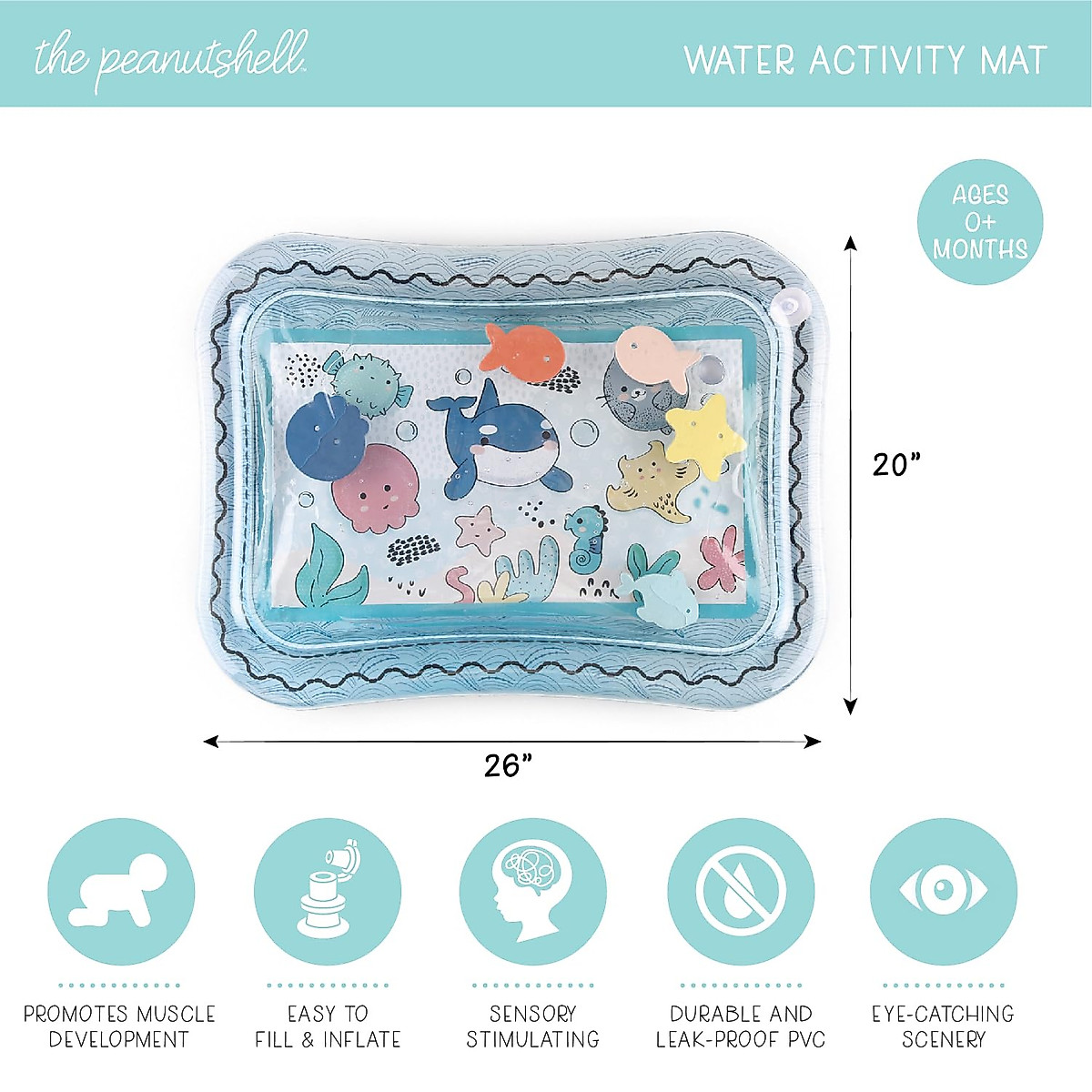 The Peanutshell Sealife Water Play Mat | Inflatable Sensory Development Toy & Tummy Time Mat