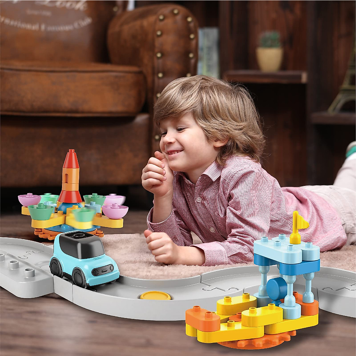 BOTZEES Coding Train Set for Toddler Train Sets for Kids Car Train Toys Tracks Fits for Girls & Boys Ages 2+（147 Pieces）