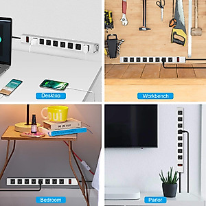JUNNUJ Metal 8 Outlet Power Strip, Mountable Heavy Duty Power Strip, 1200J Surge Protector Wall Mount Screws Outlet with Switch, Gaming Desk Strips Wide Spaced 15A 125V 1875W, 6 FT 14AWG Power Cord