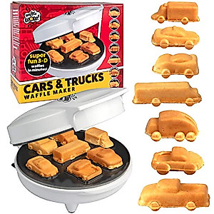 Car Mini Waffle Maker - Make 7 Fun, Different Race Cars, Trucks, and Automobile Vehicle Shaped Pancakes - Electric Non-Stick Pan Cake Kid's Waffler Iron, Great for Holiday Breakfast or Unique Gift
