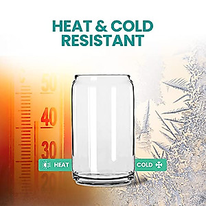 Drink Glasses Can Shaped Cocktail Glasses, Beer Mug Glass Tumblers with Lids - 6 Glassware Sets Iced Coffee Soda Can Glasses Cool Mug Set - 16 Oz Capacity Iced Tea Glasses