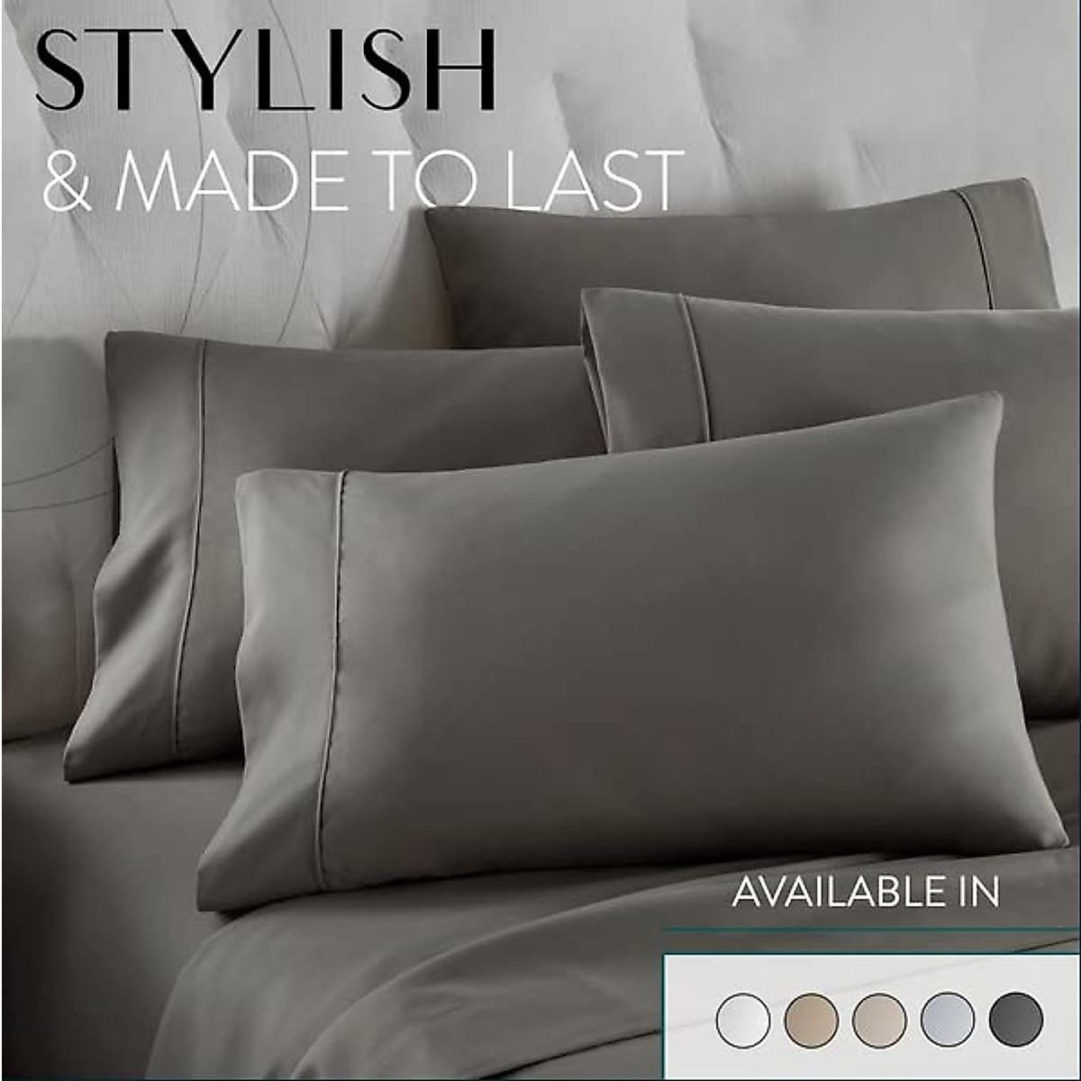 Danjor Linens California King Sheet Set - 6 Piece Set Including 4 Pillowcases - Deep Pockets - Breathable, Soft Bed Sheets - Wrinkle Free - Machine Washable - Gray Cal King Bed Sheets - 6 pc