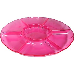 Premium Pink Plastic Compartment Chip & Dip Tray - 16" (Pack Of 1) - Unique, Elegant & Durable Serveware For Parties, Appetizers & Snacks
