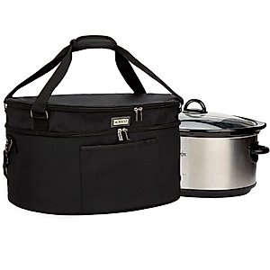 HOMEST Slow Cooker Bag for Crock-Pot 6-8 Quart, Insulated Travel Carrier with Easy to Clean Lining, Carry Case with Top Zip Compartment and Utensil Pocket