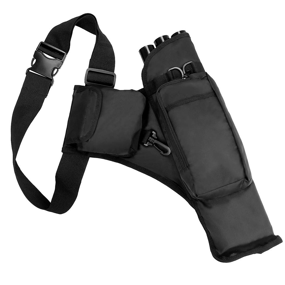 abcGoodefg 3 Tube Hip Archery Arrow Quiver Holder with Pockets and Adjustable Strap for Hunting Training (Black)