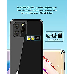 Unlocked Cell Phone, 6.8" HD Screen, Full Glass Appearance Design, Android 11 Unlocked Smartphone 6GB+128GB/ 256GB Expandable 48MP Camera 6500mAH Battery 4G Dual Analog Face/Fingerprint ID OTG