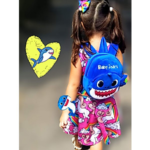 Q&M Novelties Baby Shark Backpack Gift Set Bundle (5 Pack), Kids Baby Shark Toys Plush Toddler Play Set, Blue - Daddy Shark