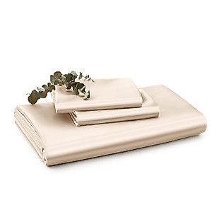 Vonty 3-Piece Silky Satin Duvet Cover Set Full/Queen Size Duvet Cover, Organic Natural 400TC Beige Duvet Cover Set - Luxury & Sexy Bedding Duvet Covers with Zipper Closure(No Comforter)