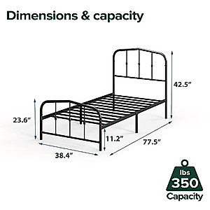 Zinus Heidi Metal Platform Bed Frame/Steel Mattress Foundation/Bed Frame with Headboard and Footboard/No Box Spring Needed/Easy Assembly, Black, Twin