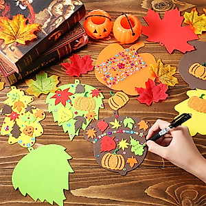 Halloween Foam Pumpkin Craft Kit Decoration Autumn Foam Sticker Set Large Maple Leaf Gem Sticker Self-Adhesive Fall Sticker Craft Kit for Boy Girl Thanksgiving Halloween Party Supplies (18)