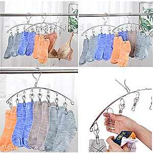 AmtBety 3 Pack Clothes Drying Rack with 12 Clips,Folding Stainless Steel Drying Hanger for Drying Socks,Drying Towels, Hat,Scarf,Diapers,Handkerchief,Bras, Baby Clothes,Lingerie,Socks,Gloves