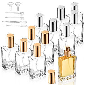 Foraineam 12 Pack 1 oz / 30ml Clear Glass Perfume Bottle, Refillable Empty Fine Mist Atomizer Spray Bottles, Portable Square Perfume Atomizer Bottles for Fragrance, Perfume, Lotion, Essential Oil
