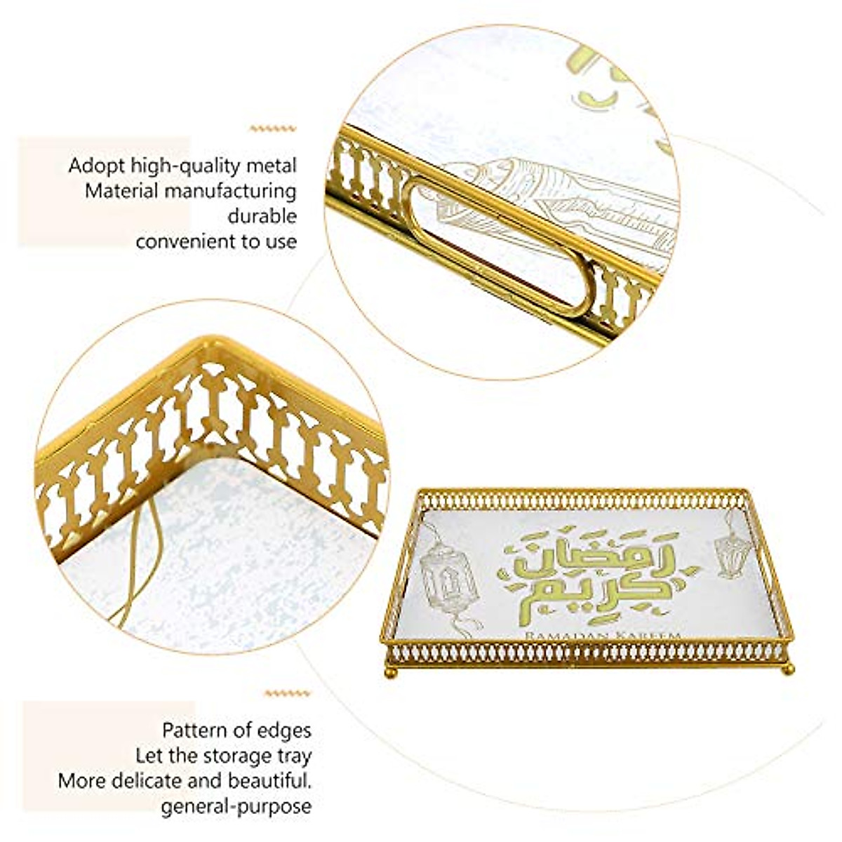 VALICLUD Golden Coffee Tea Serving Tray Eid Ramadan Food Tray Muslim Islam Mubarak Snake Plate Mubarak Dessert Plate Ramadan Mubarak Eid Decor Tray for Home Party Food Serving Dish