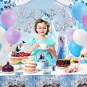 Frozen Party Decorations, Frozen Birthday Party Supplies, Winter Princess Party Decorations Includes Snowflake Balloons, Frozen Plates, Birthday Banner Balloons, Snowflake Birthday Decoration for Girls